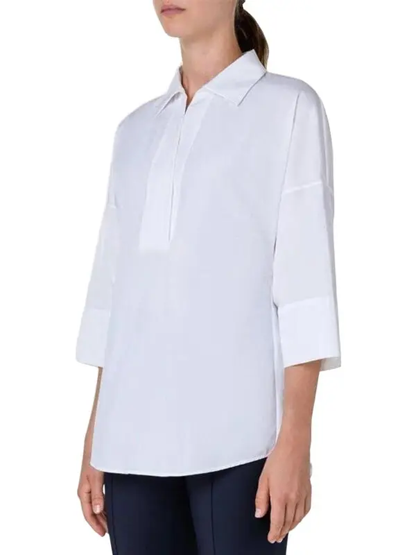 Akris Kimono-sleeve Split-neck Blouse - White