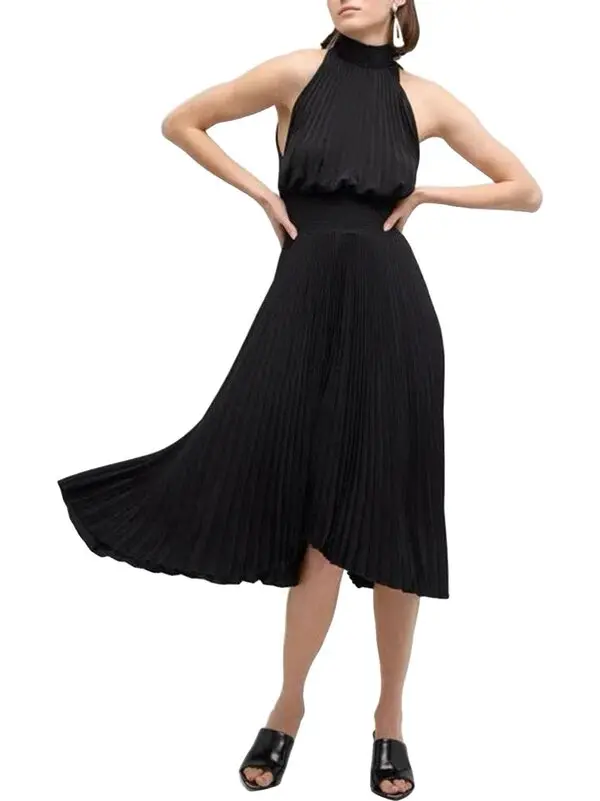 A.L.C. Renzo Pleated Halter Dress - Black