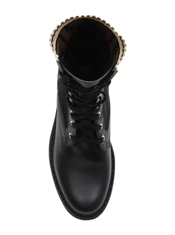 Fendi Leather Combat Boots With Ff Cuff - Black