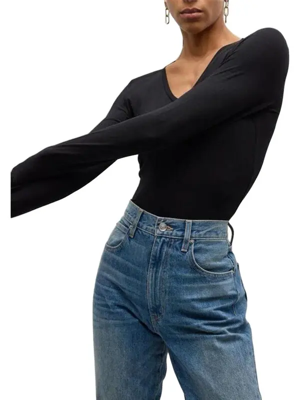 Majestic Filatures Soft Touch Long-sleeve V-neck T-shirt - Black