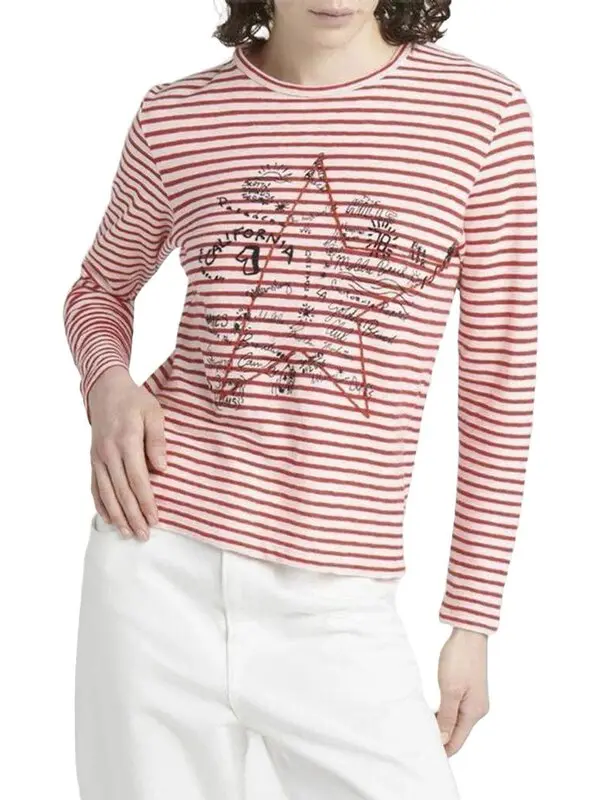GOLDEN GOOSE Striped Long-sleeve T-shirt With Embroidery - White Red