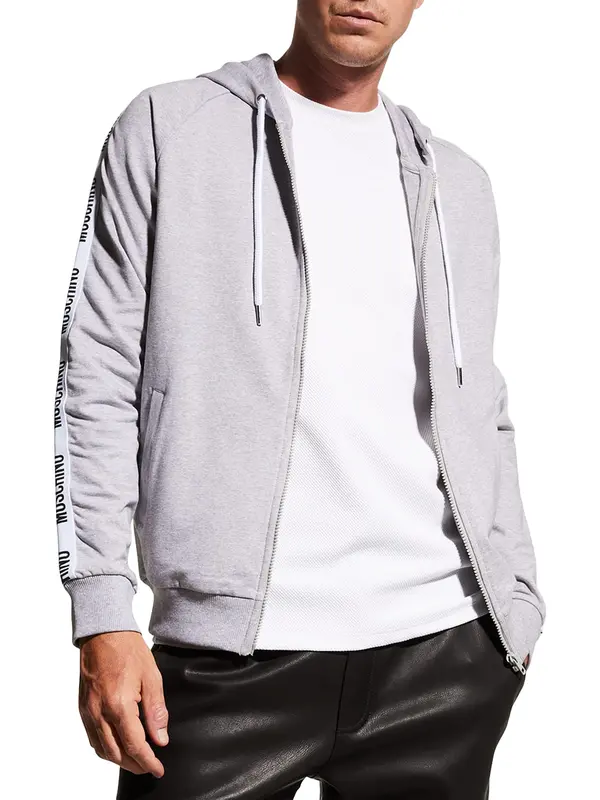 Moschino Logo-tape Zip Hoodie - Gray