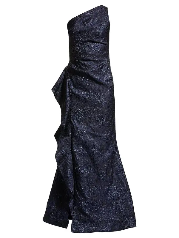 Rickie Freeman For Teri Jon One-shoulder Jacquard Gown - Black / Blue