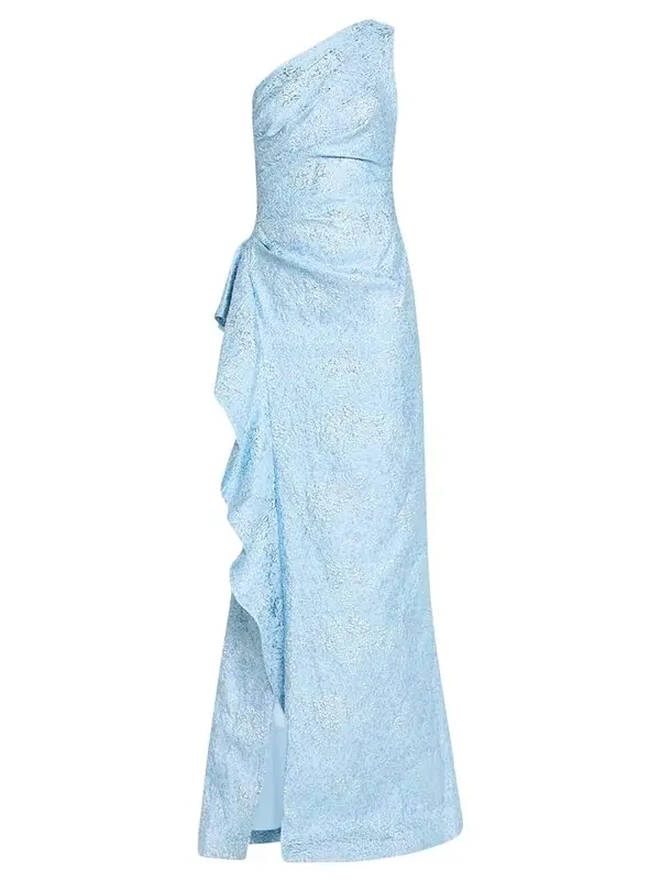Rickie Freeman For Teri Jon One-shoulder Jacquard Gown - Pow Blue