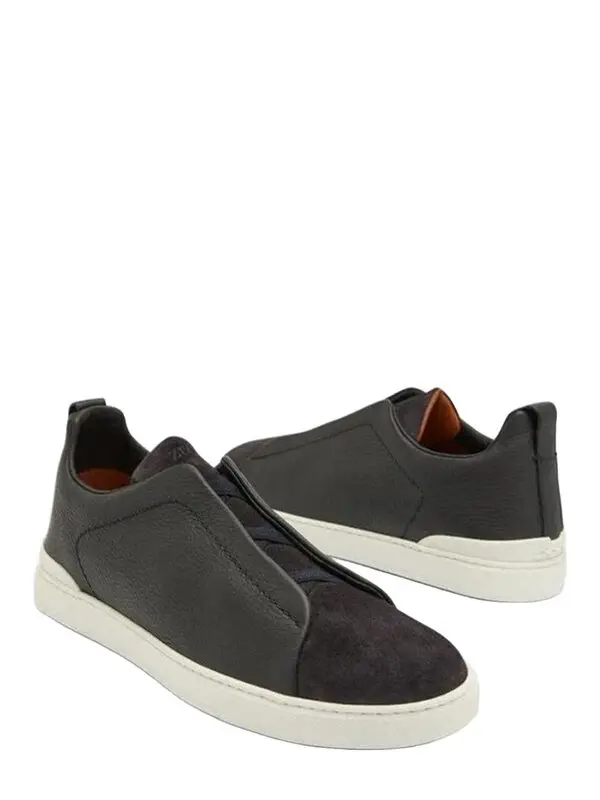 Zegna Triple Stitch Leather And Suede Sneakers - Navy