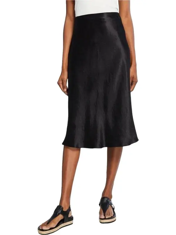 Vince Satin Slip Midi Skirt - Black