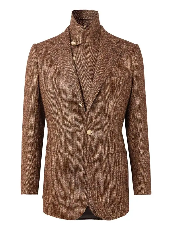 UMIT BENAN Layered Herringbone Tweed Suit Jacket - Brown