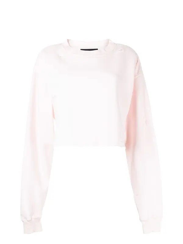 LA DETRESSE Distressed Cropped Sweatshirt - Pink