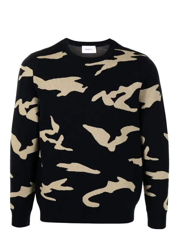 PORTS V Camouflage-pattern Wool Sweater - Blue