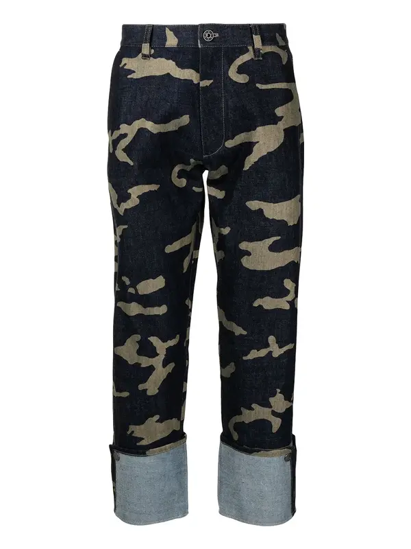 PORTS V Camouflage-print Straight-leg Jeans - Blue