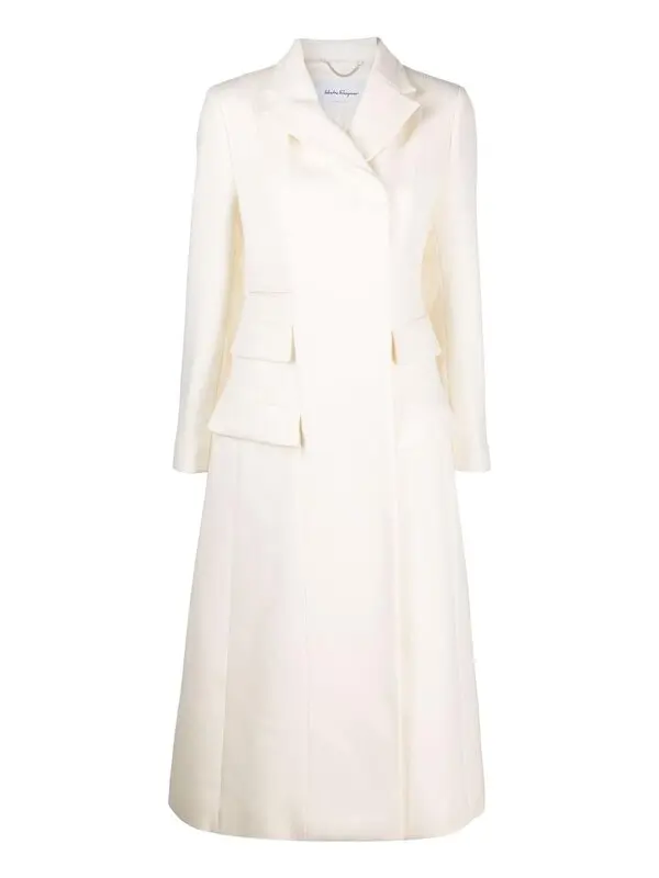 FERRAGAMO Double Breasted Long Coat - White