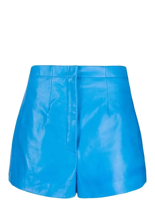 FERRAGAMO High-waisted Polished-finish Leather Shorts - Blue