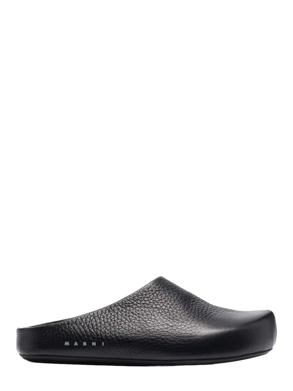 Marni Textured-leather Clog Slippers - Black