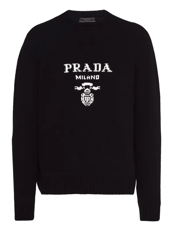 Prada Logo Intarsia Wool-cashmere Jumper - Black