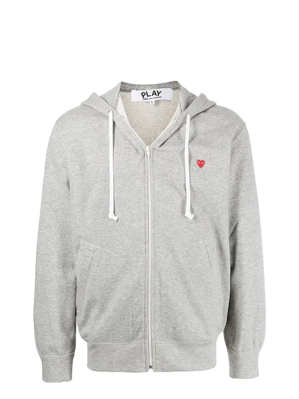 Play Comme Des Garcon Heart Patch Zip-up Hoodie - Grey