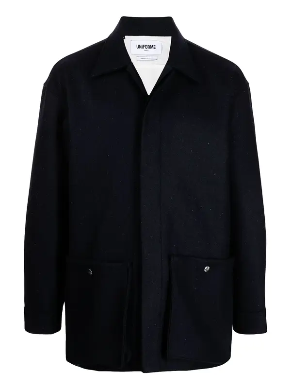 UNIFORME Patched Wool Overshirt - Black