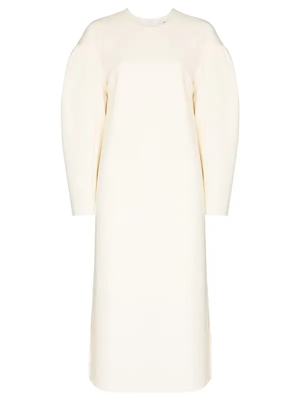Tibi Dropped Shoulder Puffer Sleeve Dress - Neutrals