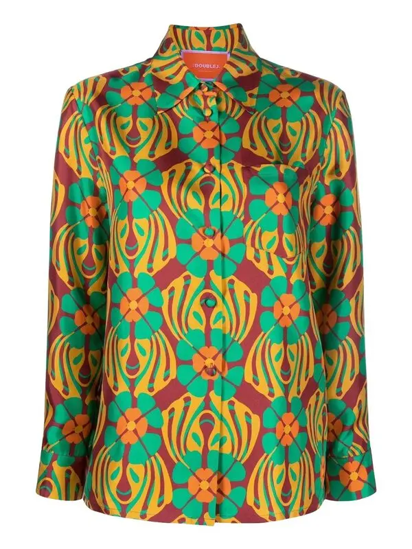 La DoubleJ Silk Abstract Floral Print Shirt - Green