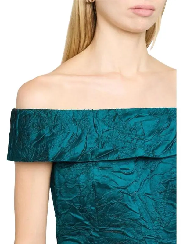 Rickie Freeman For Teri Jon Jacquard Off-the-shoulder Gown - Teal