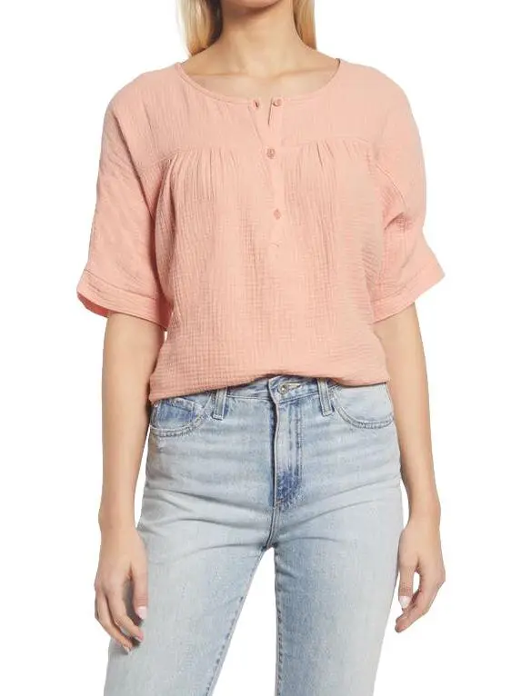 GIBSONLOOK Cotton Gauze Top - Peach Papaya