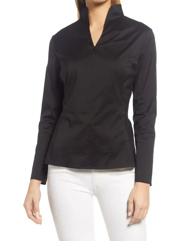 Ming Wang Quarter Zip Shirt Funnel Neck - Black