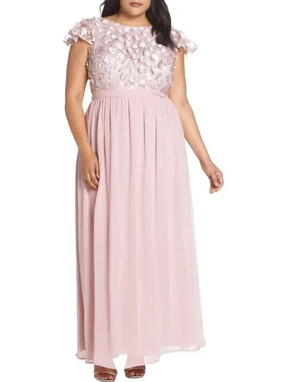 CHI CHI LONDON Floral Bodice Gown - Mink