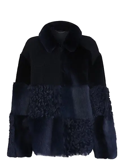 Whistles Hema Relaxed-fit Shearling Coat - Navy/multi