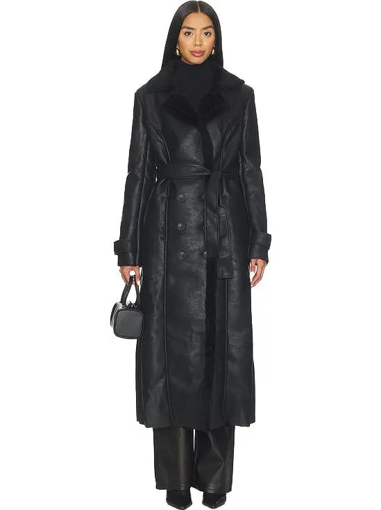 Bardot Faux Leather Trench Coat - Black
