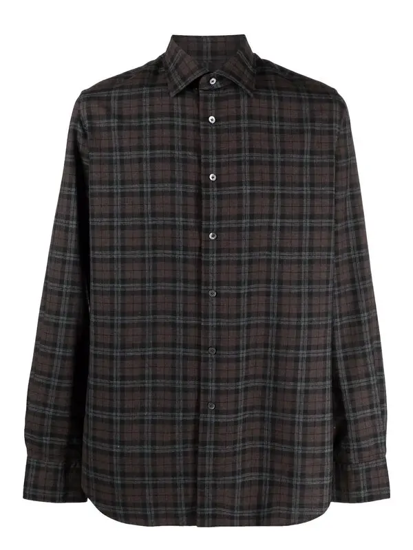XACUS Tartan-print Wool Shirt - Brown