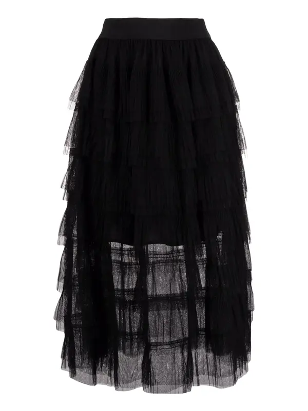 Maje Layered Tulle Midi Skirt - Black