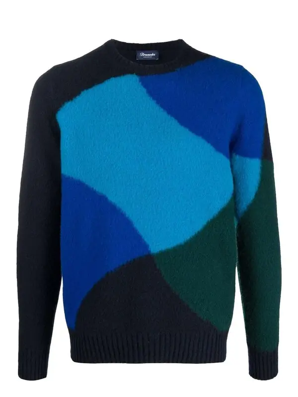 DRUMOHR Colour-block Round Neck Jumper - Blue