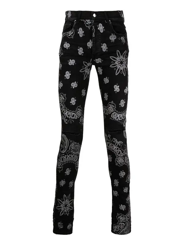 Amiri Flocked Bandana Skinny Jeans - Black