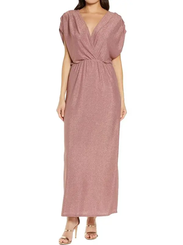 Fraiche By J Metallic Knit Sleeveless Maxi Dress - Mauve