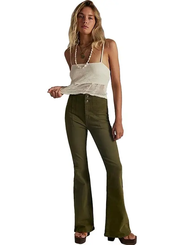 Free People We The Free Jayde Flare Jeans - Deep Olive