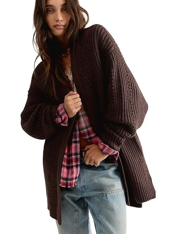 Free People Nightingale Oversized Cardigan - Double Espresso