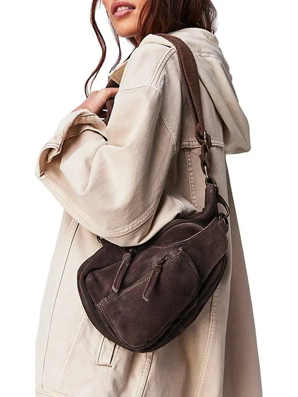 Free People Suede Sling Bag - Chocolate
