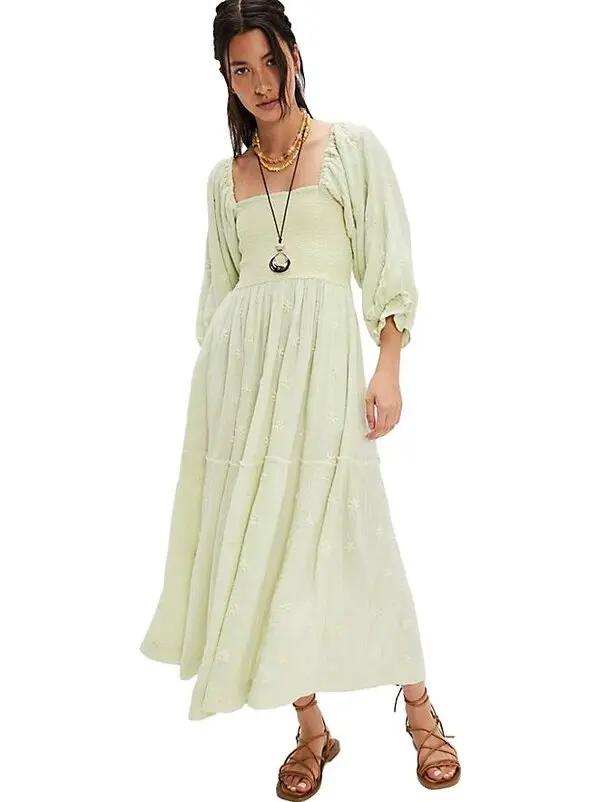 Free People Embroidered Maxi Dress - Soda Lime Combo