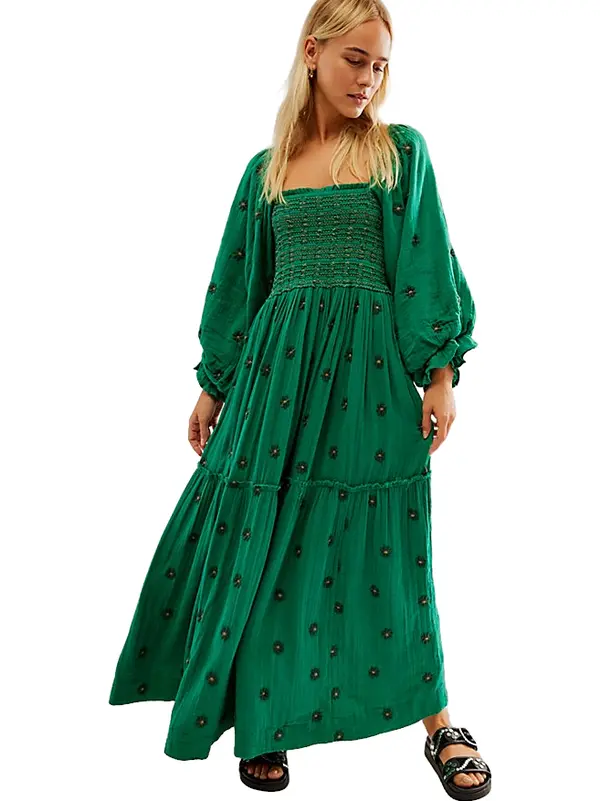 Free People Dahlia Embroidered Maxi Dress - Verdis Combo