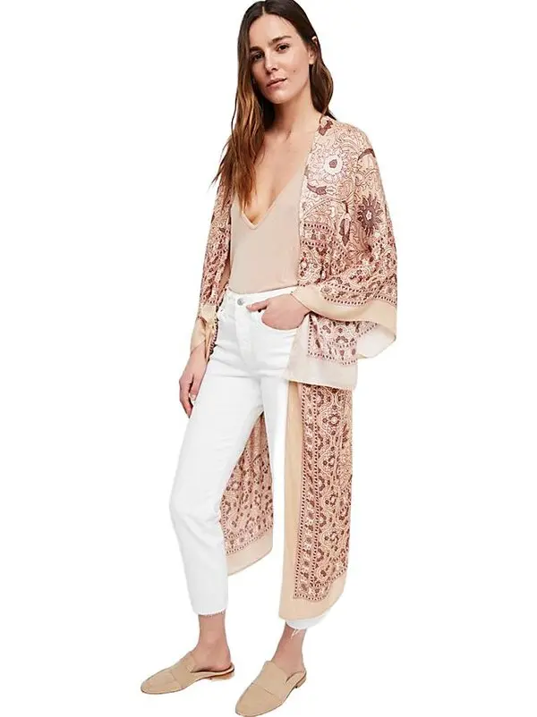 Free People Magic Dance Border Print Duster - Latte Combo