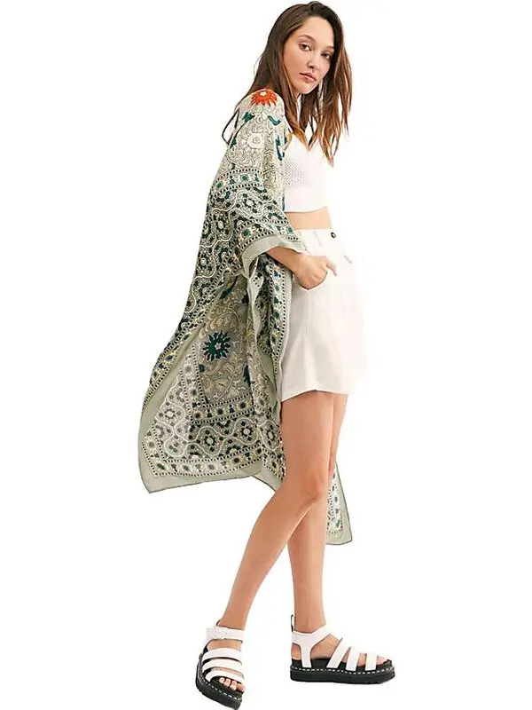 Free People Magic Dance Border Print Duster - Moss