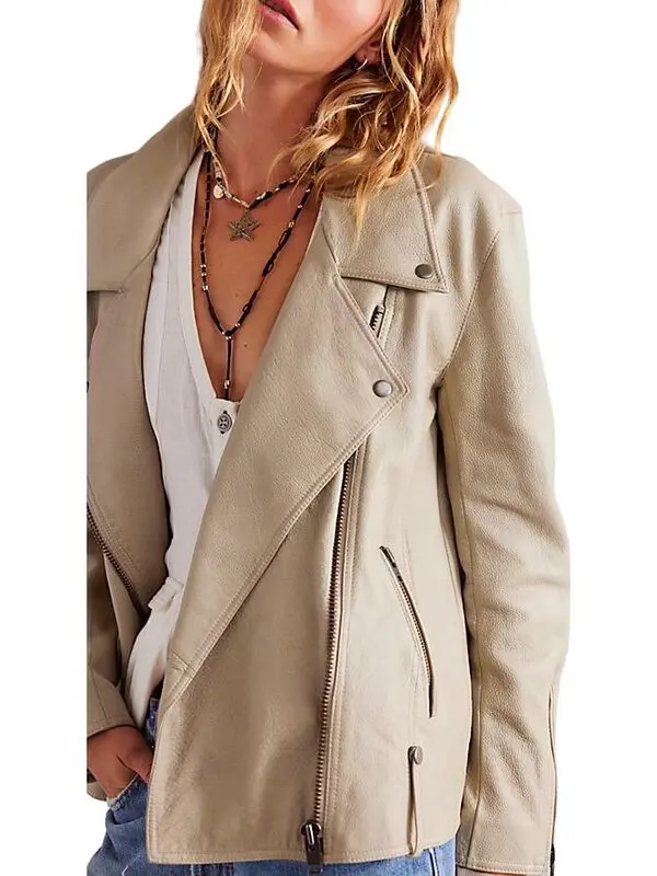 Free People We The Free Jealousy Leather Moto Jacket - Tidal Foam