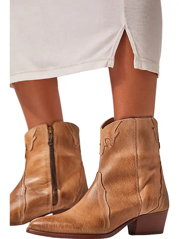 Free People Western Ankle Boots - Distressed Tan