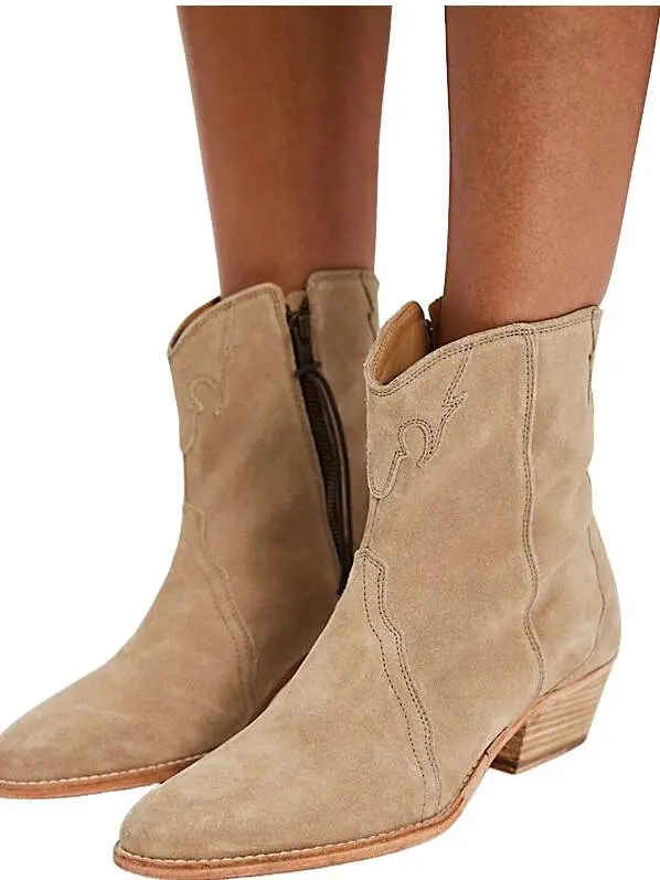Free People Western Ankle Boots - Oyster Suede