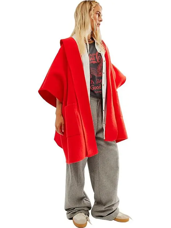 Free People All I Need Cozy Hooded Duster - Tomato