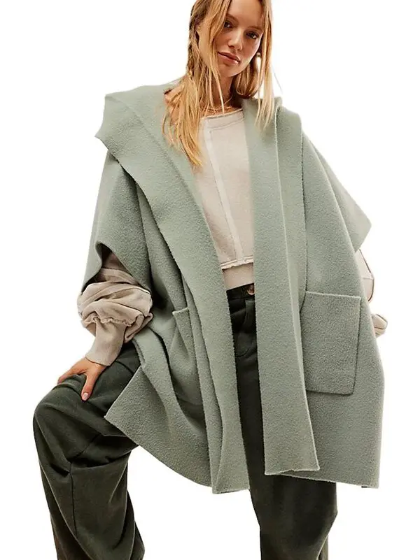 Free People Hooded Knit Duster - Vintage Sage