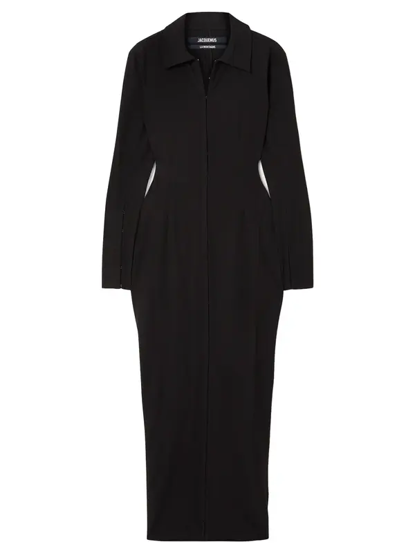Jacquemus Obiou Cutout Woven Maxi Shirt Dress - Black