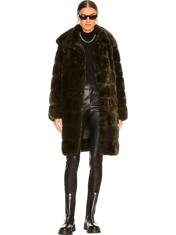 Adrienne Landau Faux Fur Long Coat - Dark Green