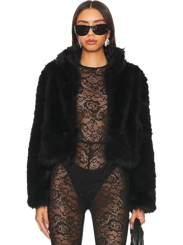 Adrienne Landau Faux Fox Fur Jacket - Jet Black