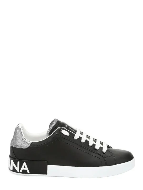 Dolce & Gabbana Portofino Leather Sneakers - Black Silver
