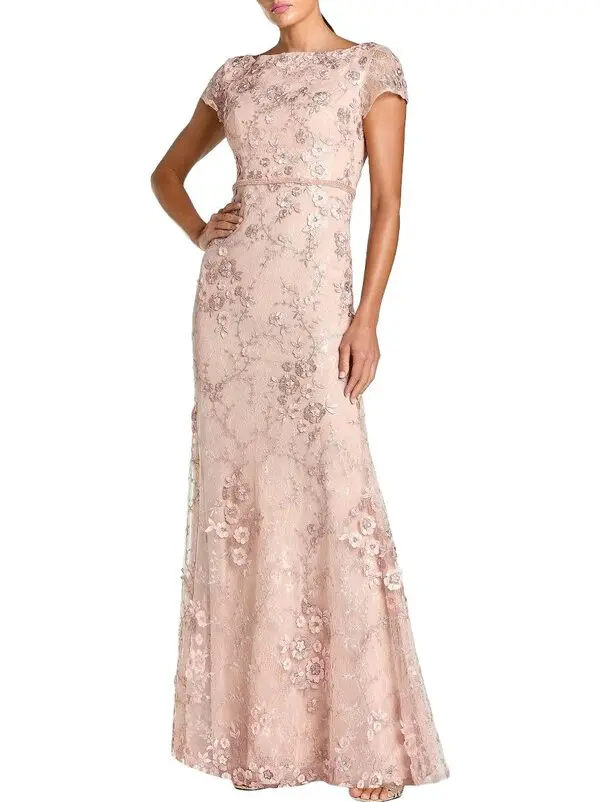 Mac Duggal Beaded & Embroidered Lace Gown - Blush